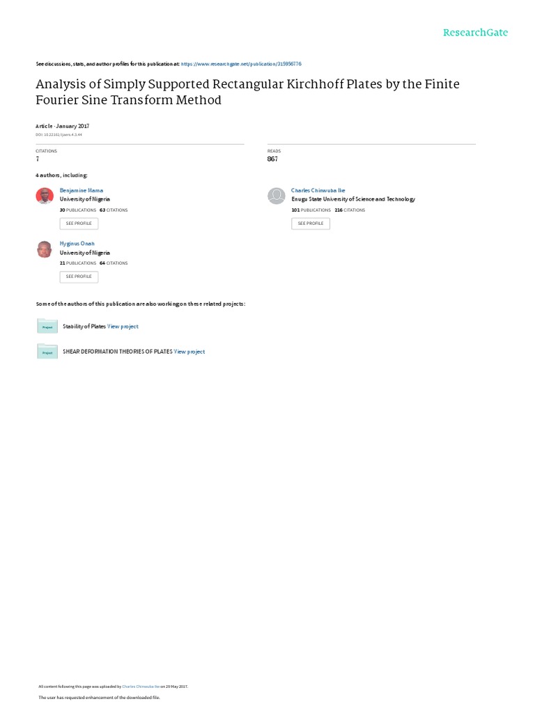 Analysis Of Simply Supported Rectangular Kirchhoff Pdf Bending