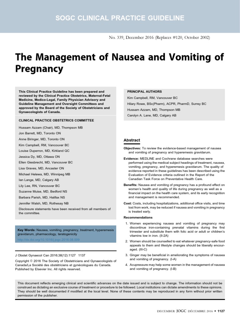 The Management of Nausea and Vomiting of Pregnancy: Sogc Clinical ...