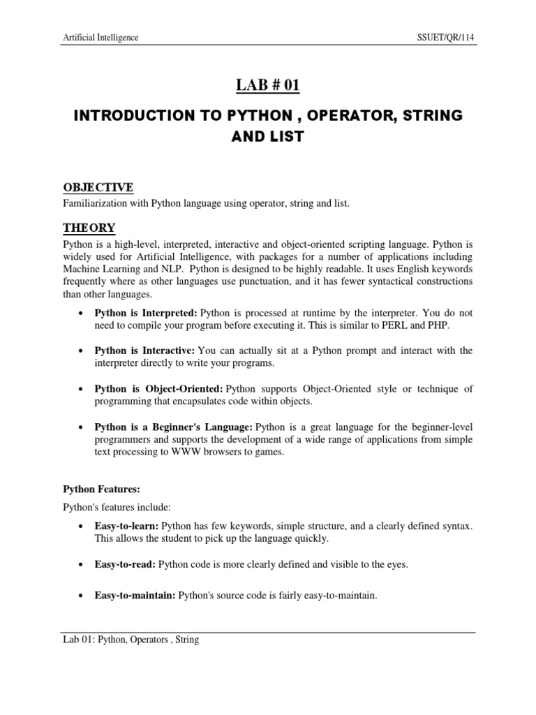 Lab 1 Manual Pdf String Computer Science Python Programming Language 5561