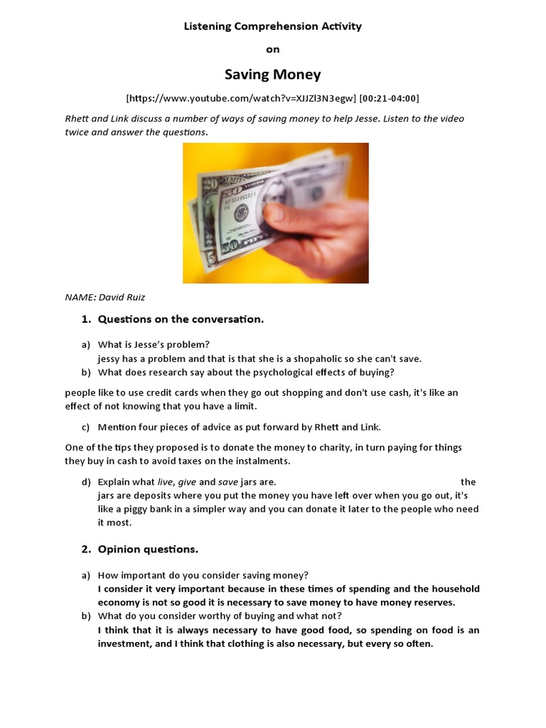 LISTENING 1 UNIT 10 Saving-Money-Listening-Comprehension | PDF