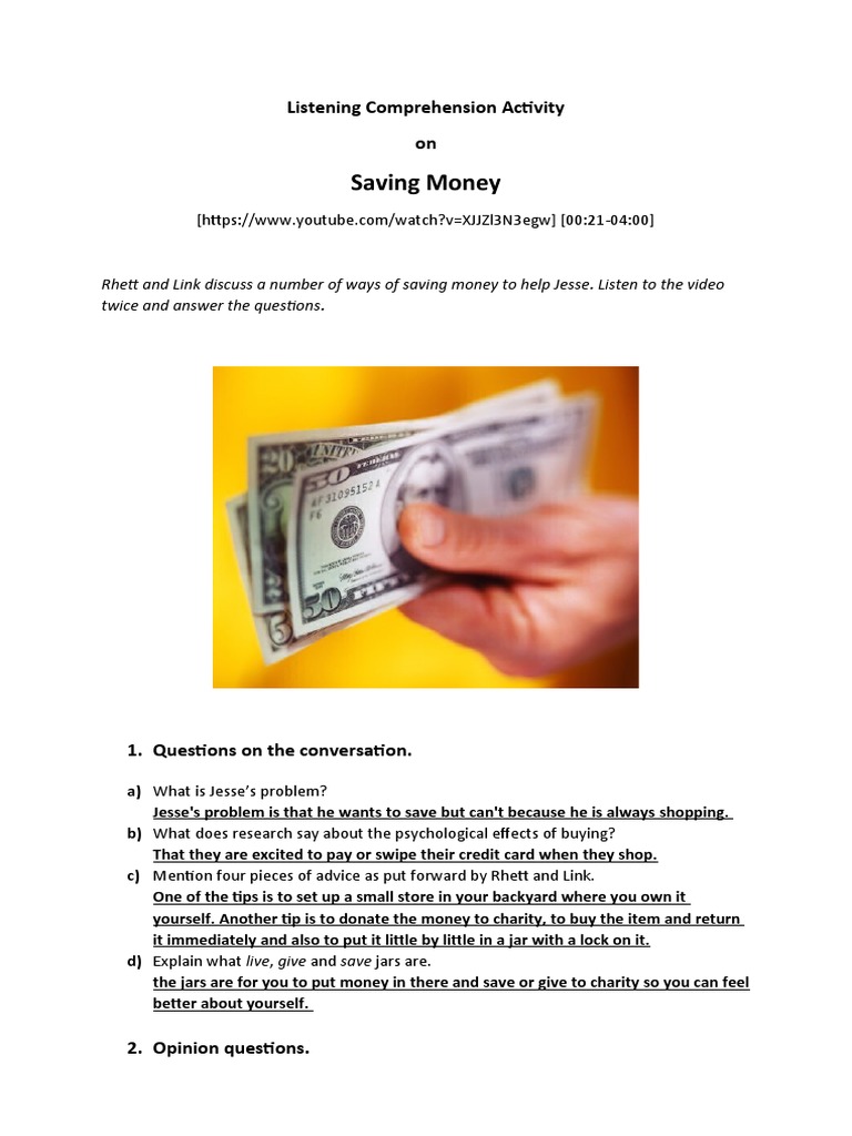 LISTENING 1 UNIT 10 Saving-Money-Listening-Comprehension | PDF