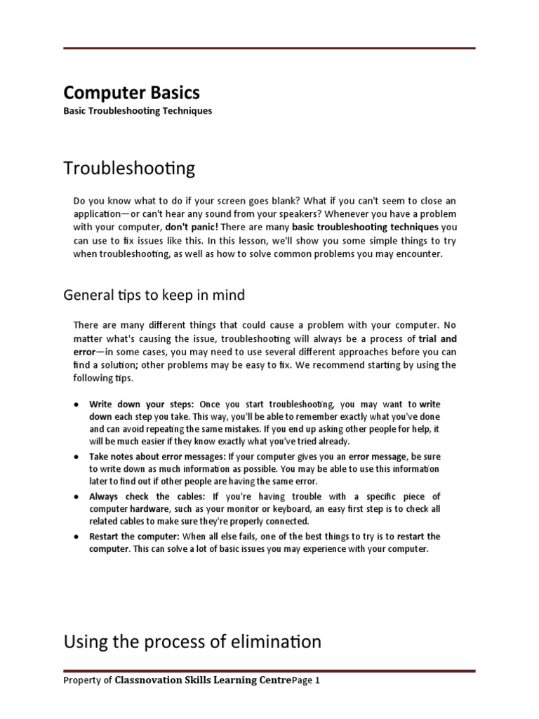 Computer Basics: Troubleshooting | Download Free PDF | Troubleshooting | Computer Keyboard