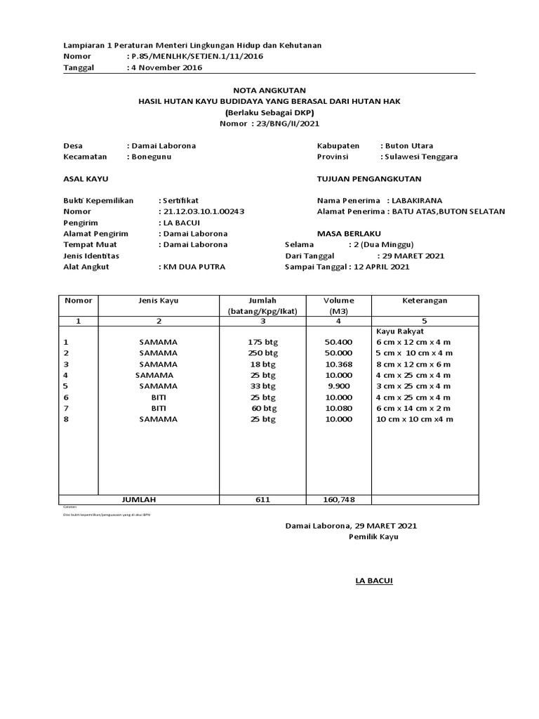 Nota Angkutan Kayu Terbaru | PDF