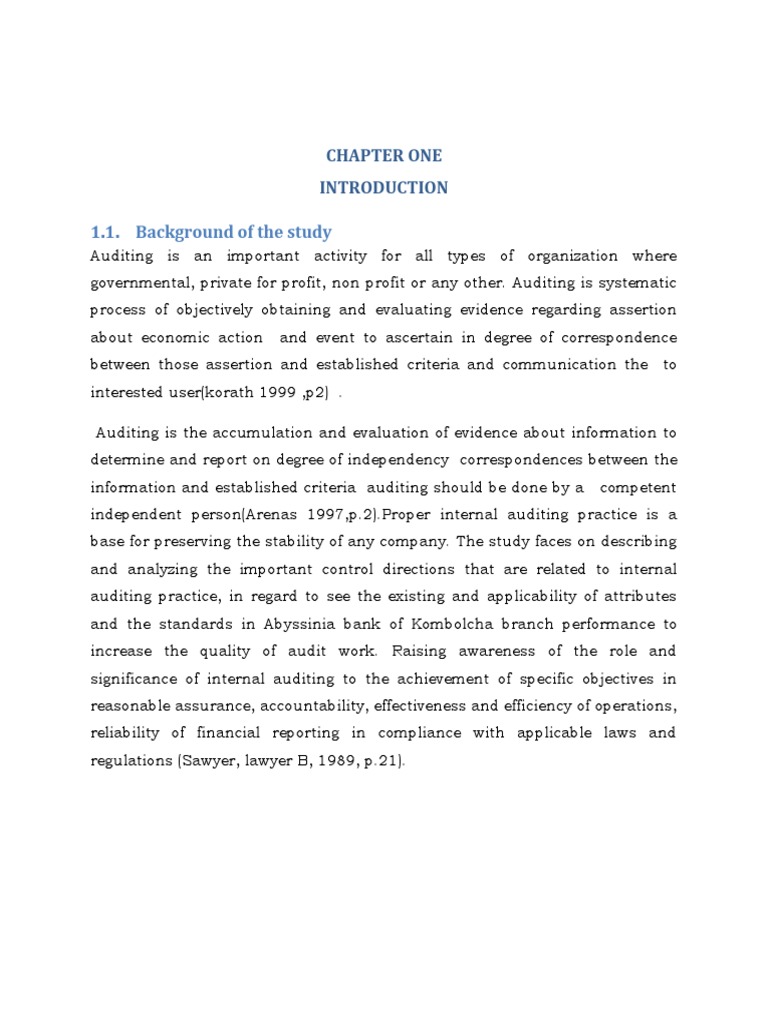 CHAPTER ONE-background of The Study | PDF | Internal Audit | Audit