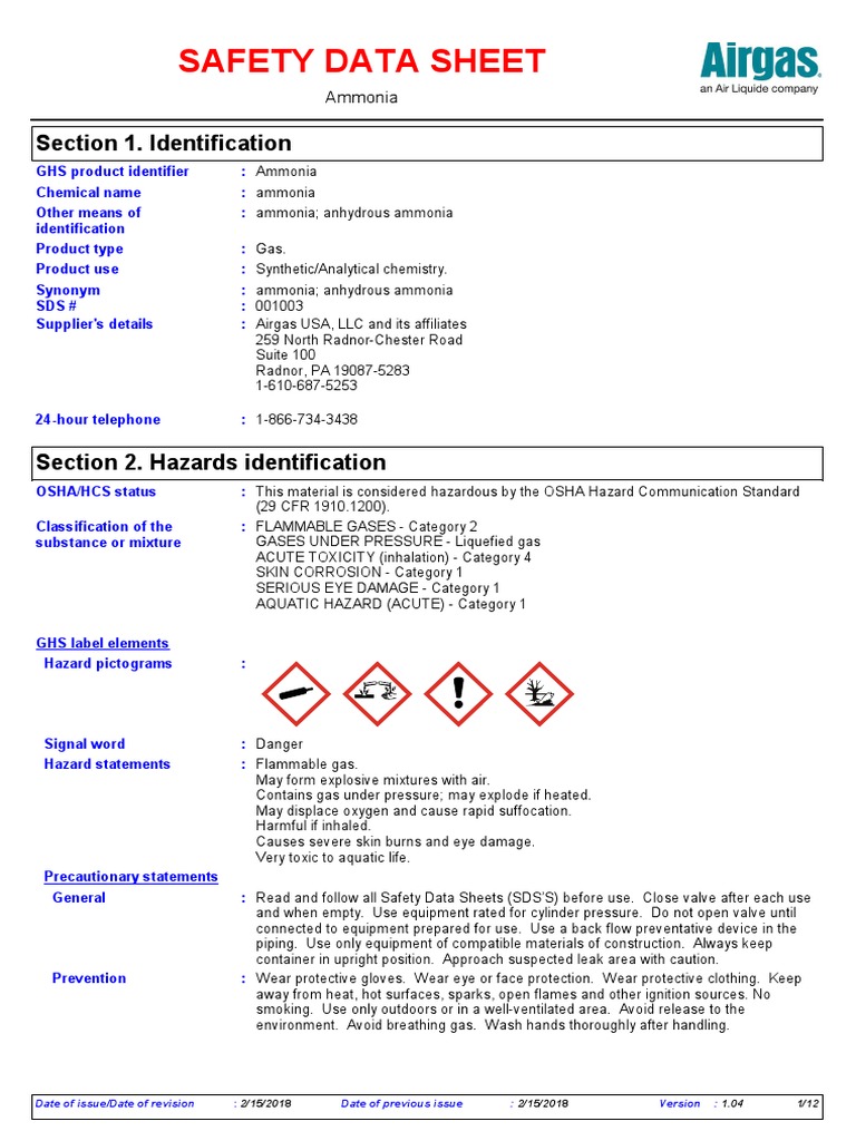 Ammonia Msds | PDF | Firefighting | Toxicity