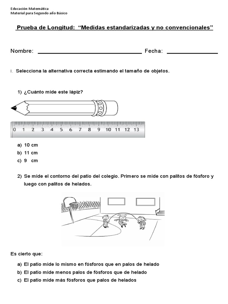 Evaluación Medidas Primero Basico | PDF