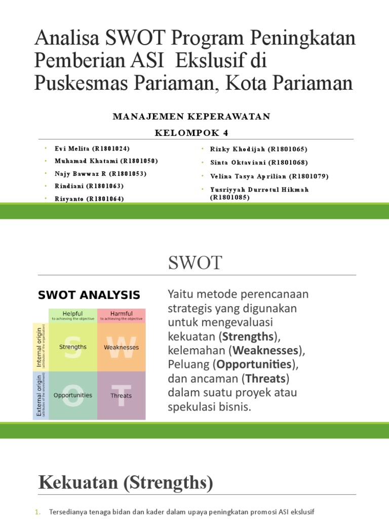 Analisa SWOT Program Peningkatan Pemberian ASI Ekslusif Di | PDF