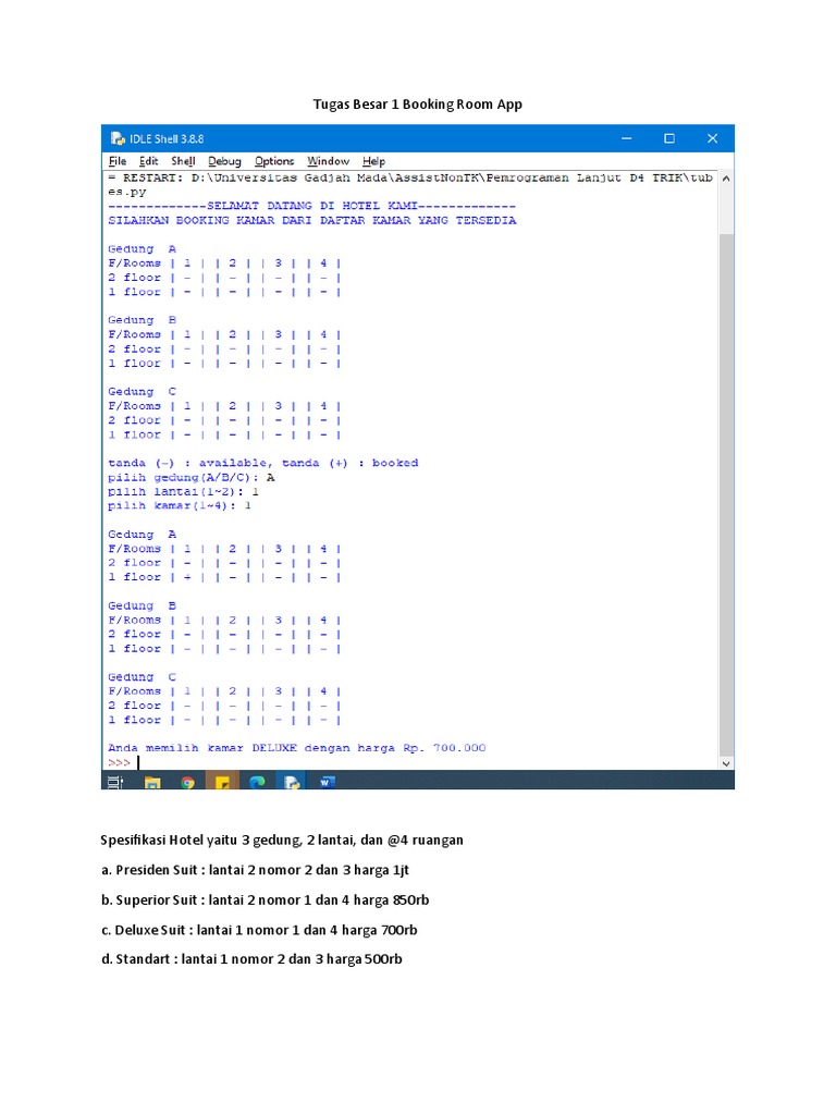 Contoh Program Booking Kamar Hotel Menggunakan Python | PDF | Metode & Bahan Ajar | Komputer