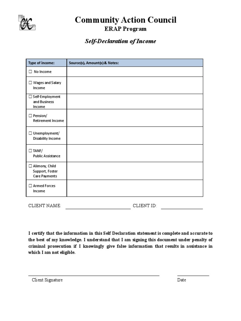 ERAP Self Declaration Form | PDF