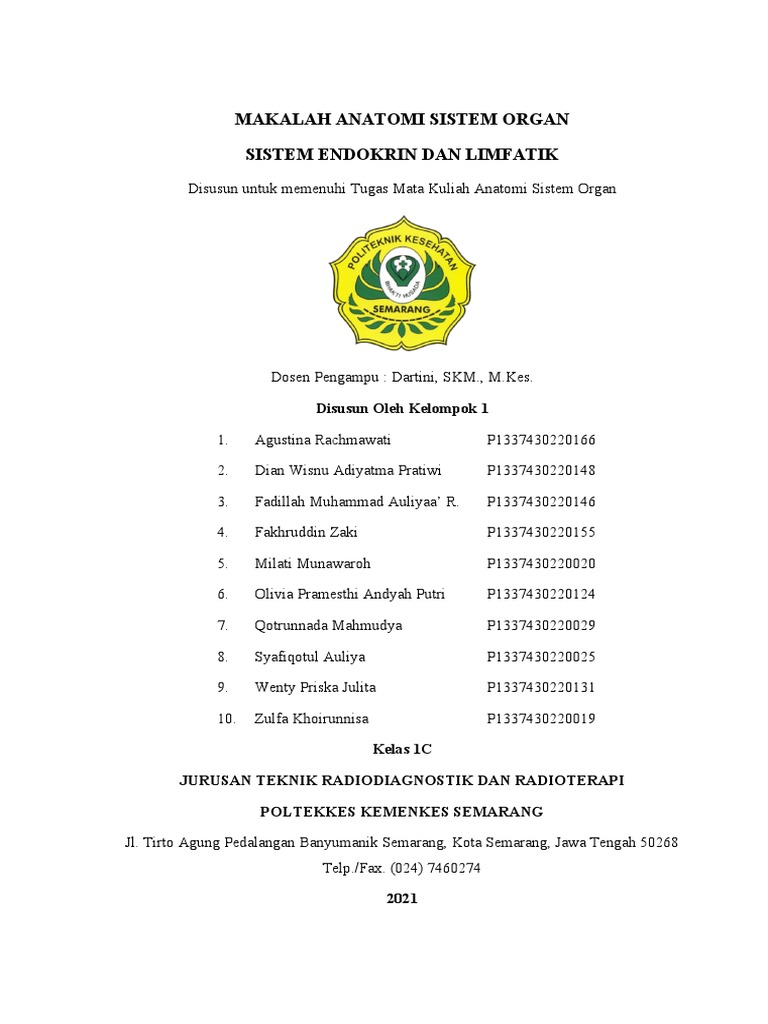 Makalah Anatomi Sistem Organ Endokrin Dan Limfatik Kel1 Pdf 