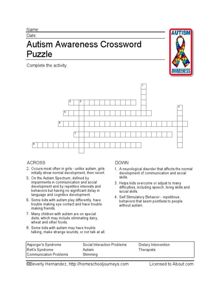 Autism Awareness Crossword Puzzle | PDF