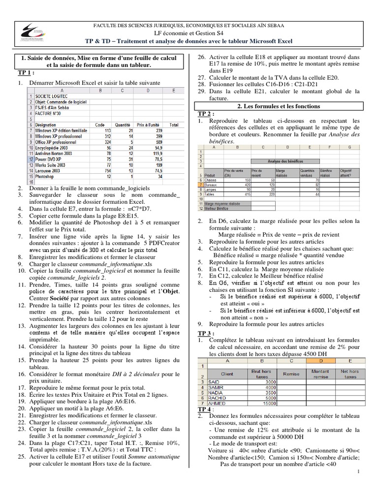 Td Et Tp Excel Pdf