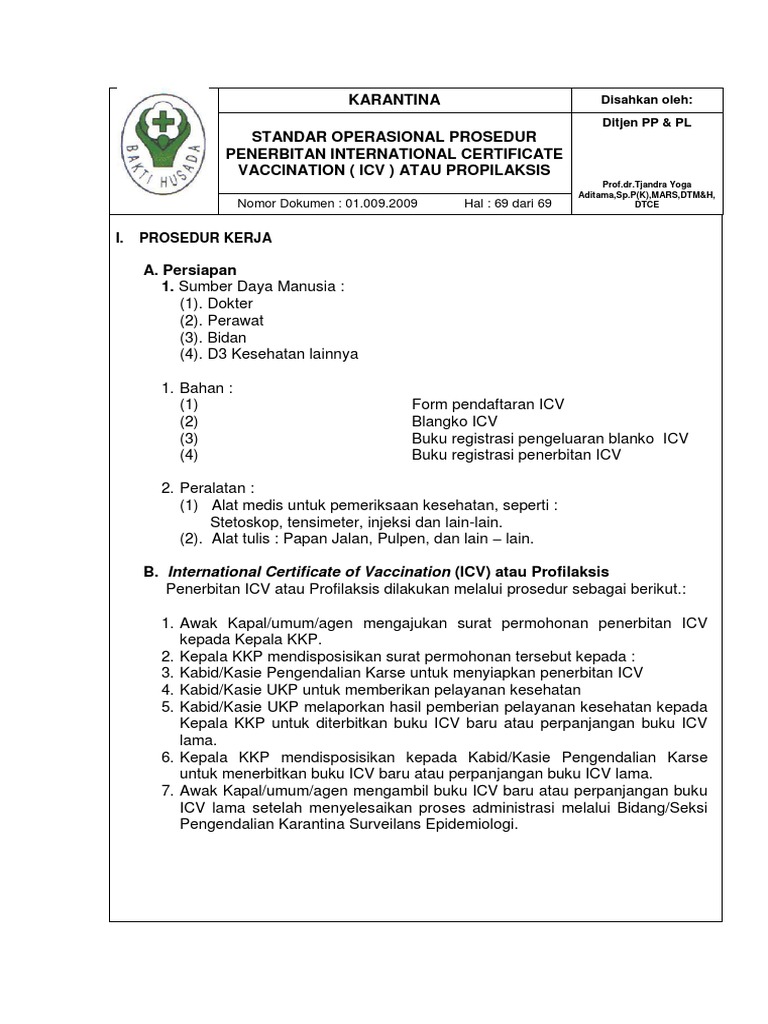 SOP Penerbitan International Certificate Vaccination ICV Atau ...