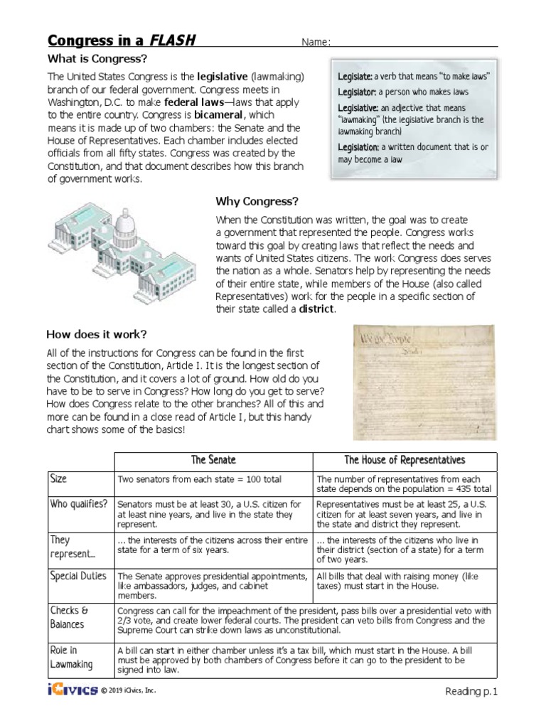 Congress in A Flash New Reading Fillable | PDF | United States Congress ...