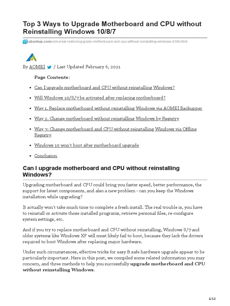 Top 3 Ways To Upgrade Motherboard and CPU Without Reinstalling Windows 1087 | PDF | Windows ...
