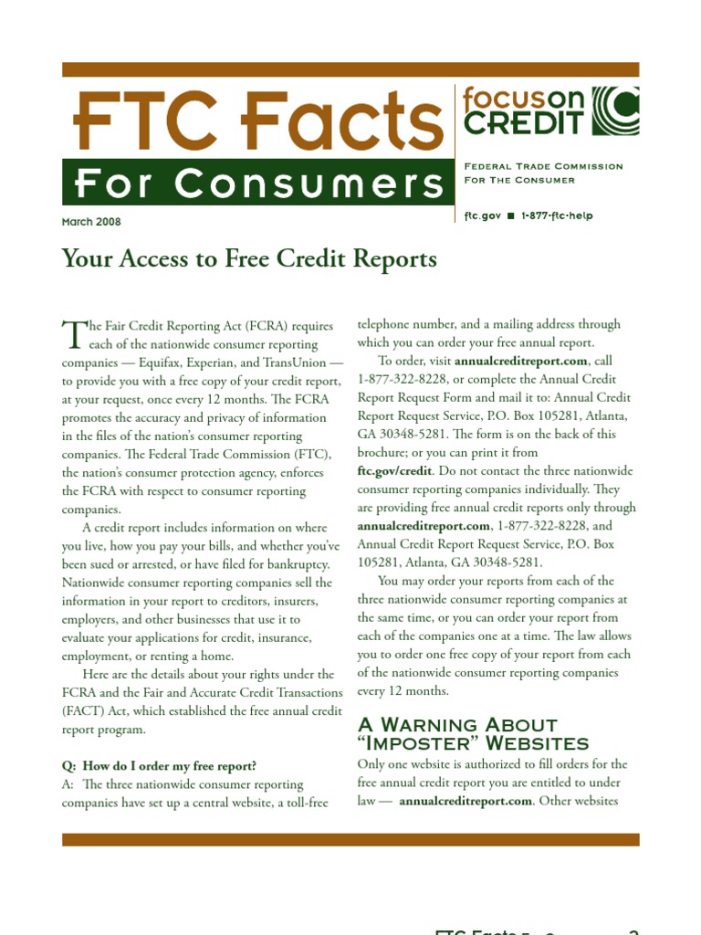 FTC Facts For Consumers | PDF | Credit History | Federal Trade Commission