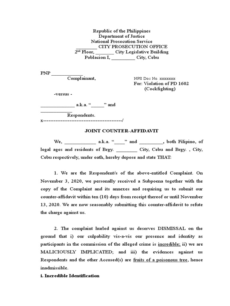 Joint Counter-Affidavit: NPS Doc No. XXXXXXX | PDF | Affidavit | Arrest