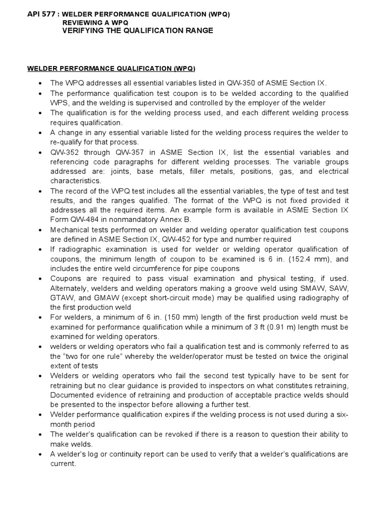 Welder Performance Qualification WPQ | PDF | Welding | Construction