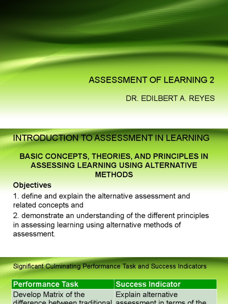 Assessing Learning Through Alternative Methods: A Guide to Developing a ...