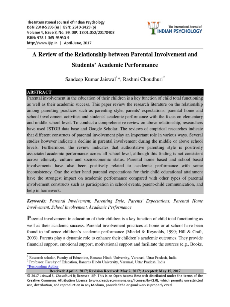 2017 A Review of The Relationship Between Parental Involvement and Students' Academic ...