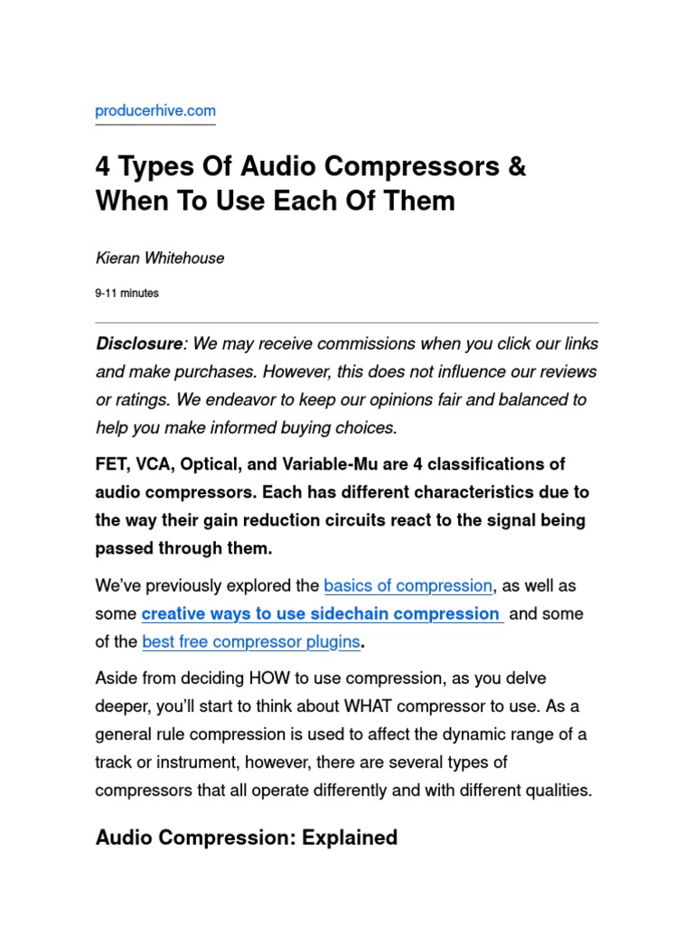 4 Types of Audio Compressors & When To Use Each of Them | PDF | Sound ...