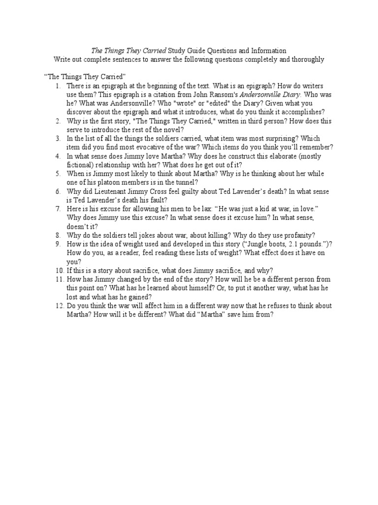 The Things They Carried Analysis Questions | PDF