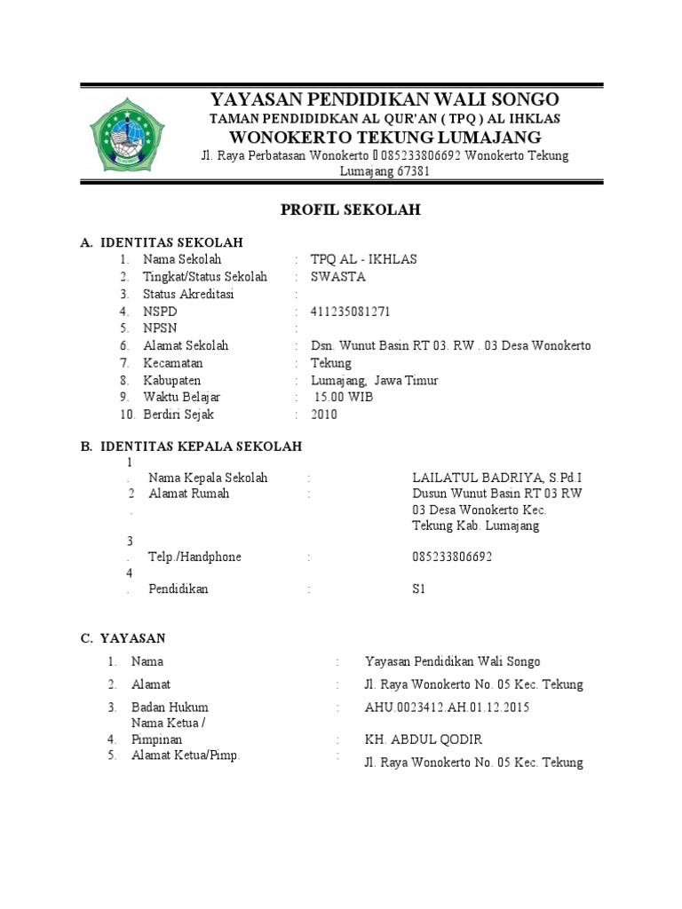 Profil TPQ Al - Ikhlas | PDF | Kesehatan Holistik