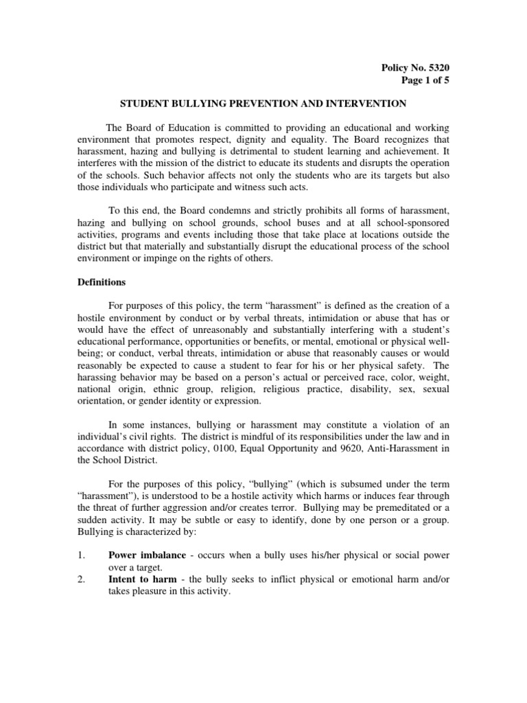 Bullying Prevention Policy Guide | PDF | Bullying | Harassment