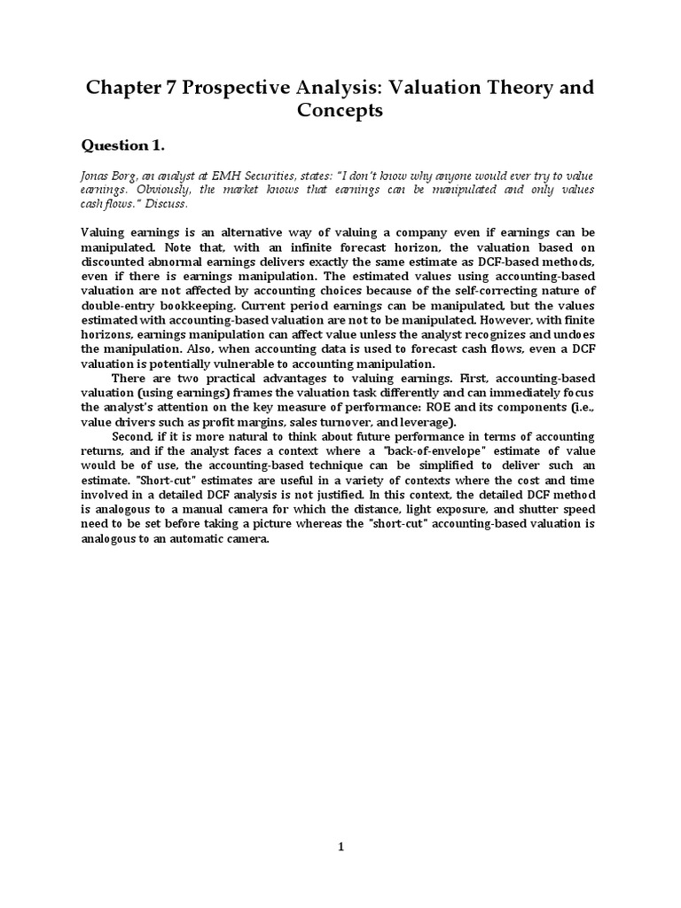 Chapter 7 Prospective Analysis: Valuation Theory and Concepts | PDF | Book Value | Valuation ...