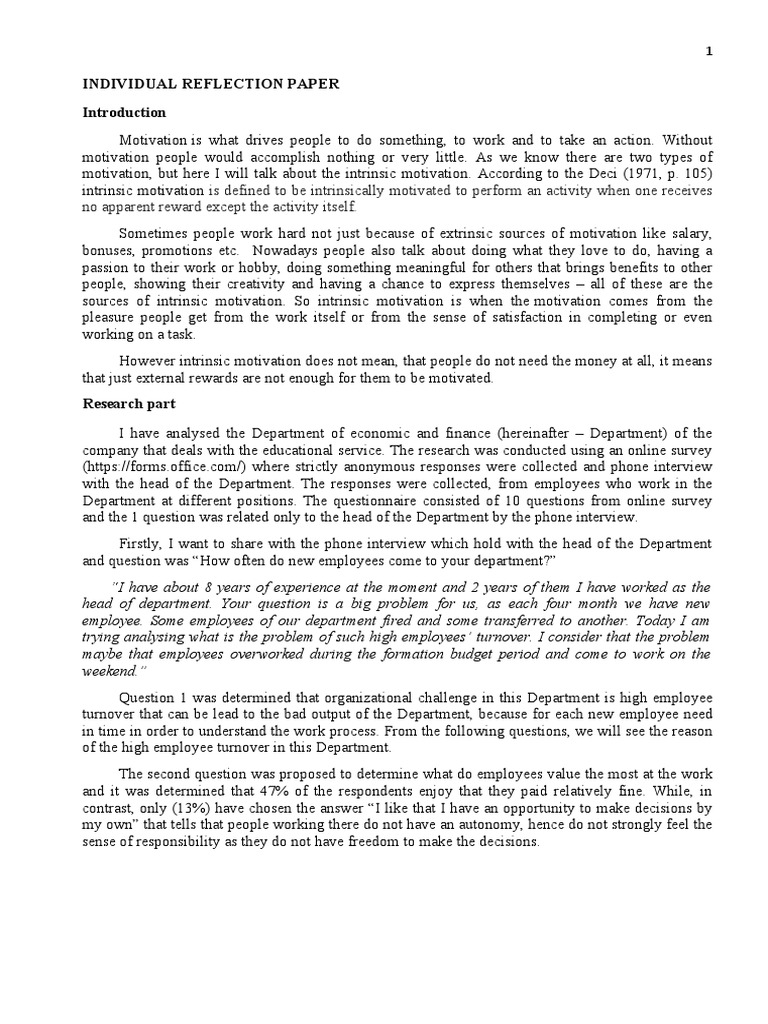 Individual Reflection Paper | PDF | Motivation | Motivational