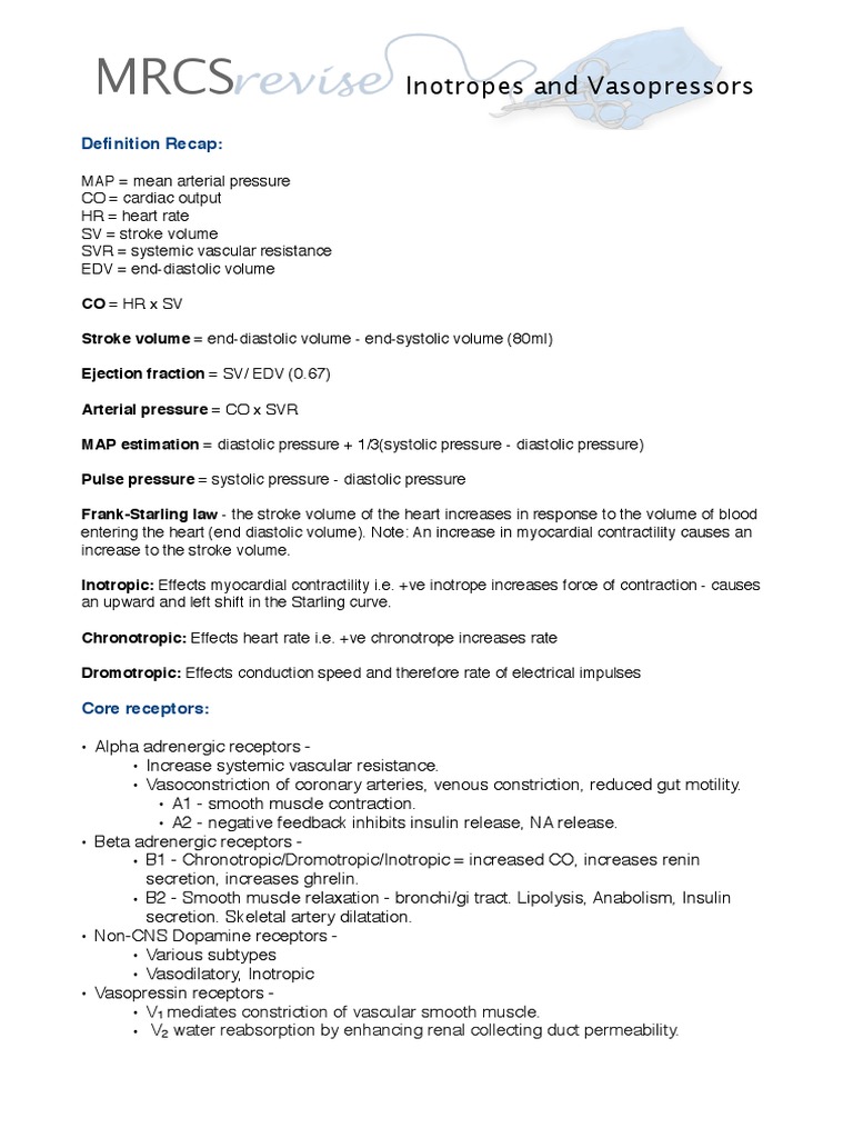 Inotropes and Vasopressors: Definition Recap | PDF | Blood Pressure ...