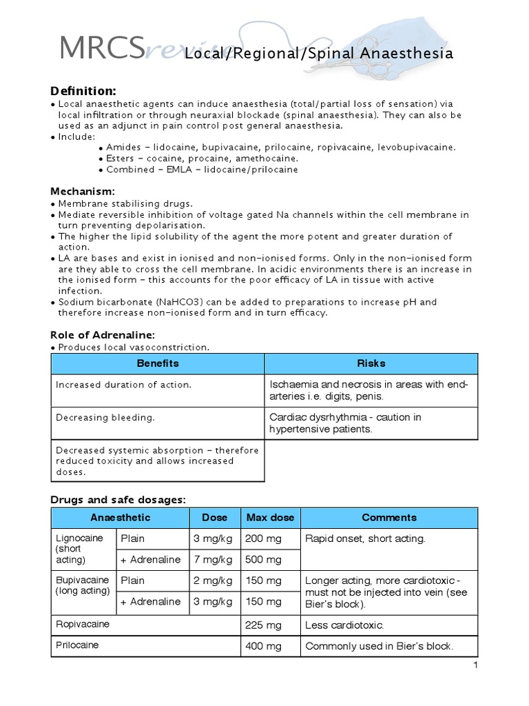 Local/Regional/Spinal Anaesthesia: Definition | PDF | Anesthesia | Medicine