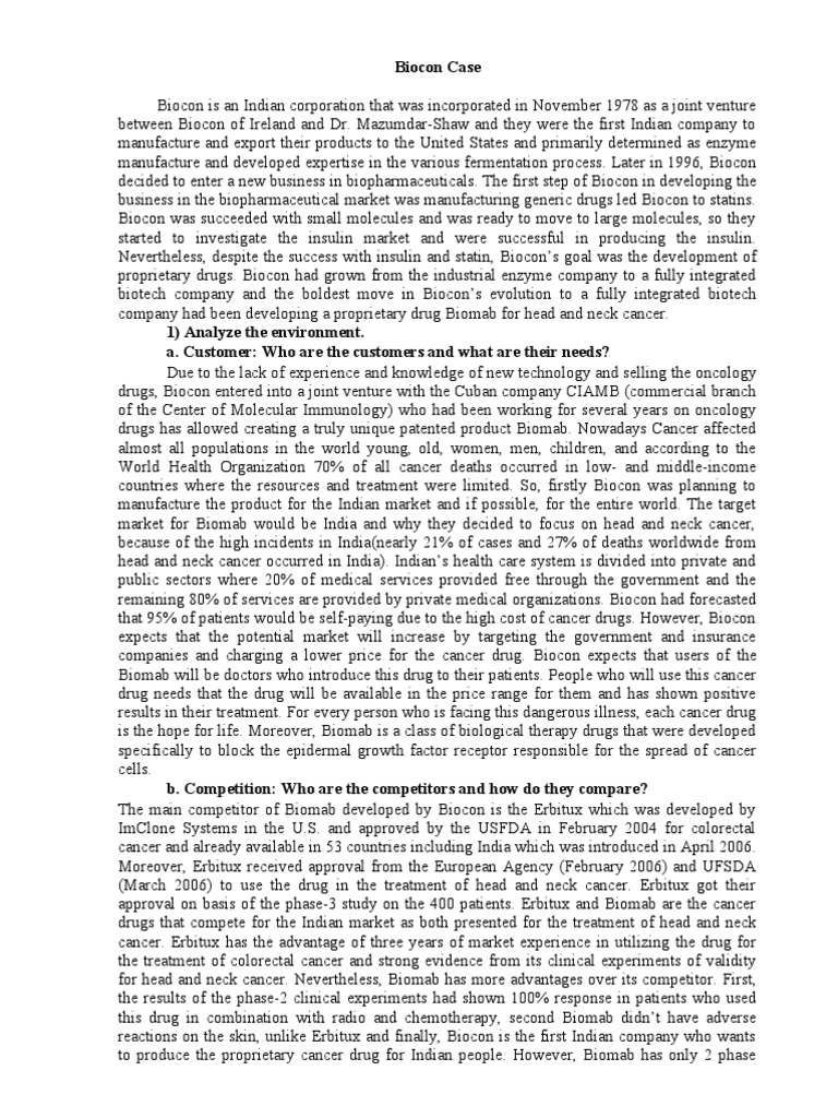 Biocon Case | PDF | Chemotherapy | Cancer
