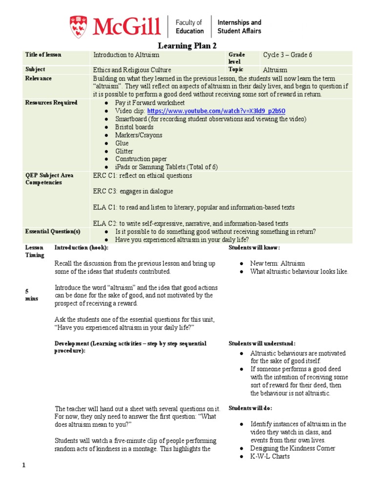 LP 2 - Altruism in Daily Life | PDF | Altruism | Human Nature