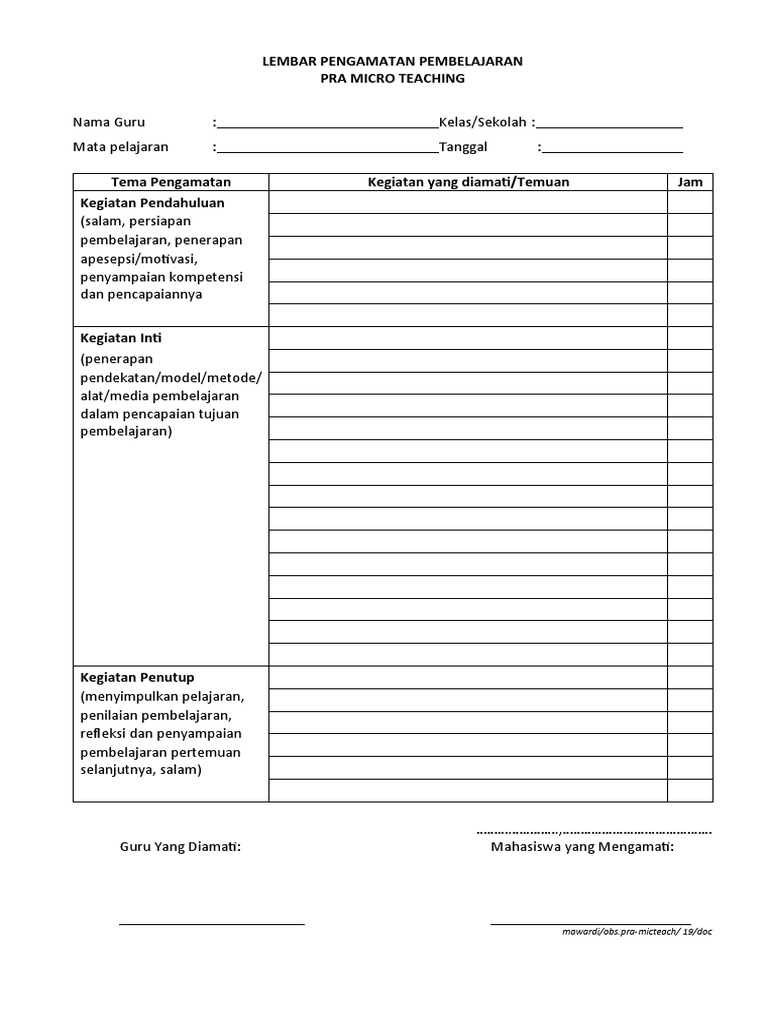 Lembar Observasi Micro Teaching Efektif | PDF | Seni