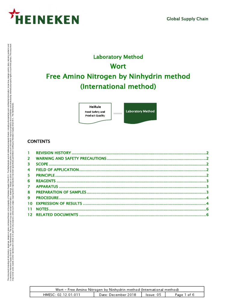 02.12.01.011 Wort - Free Amino Nitrogen (FAN) by Ninhydrin Method (IM ...