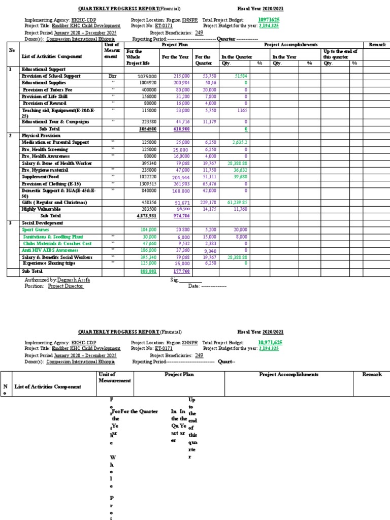 Quarterly Progress Report Format | PDF