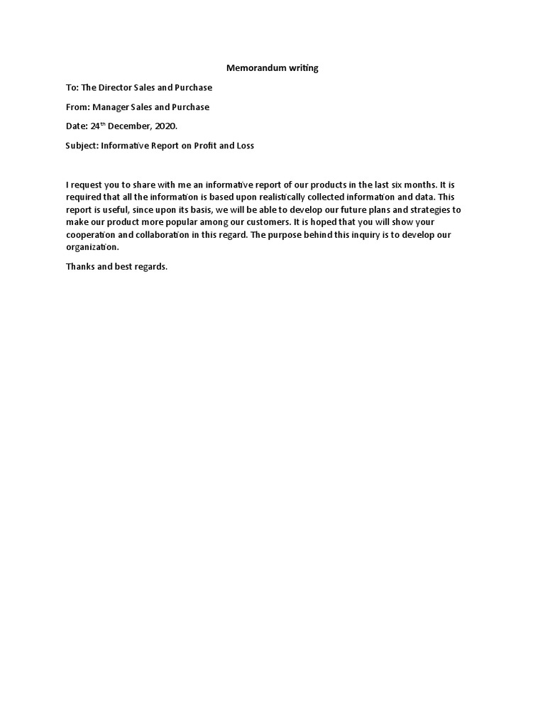 Memorandum Writing Format | PDF | Business | Finance & Money Management