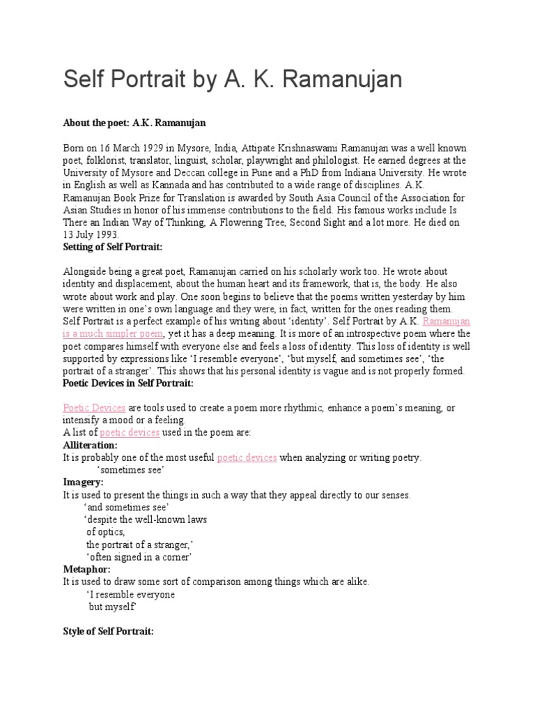 Self Portrait by A | PDF | Poetic Devices | Poetry