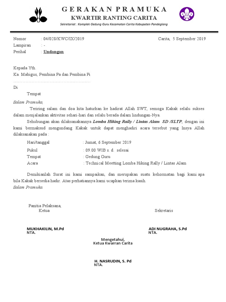 Contoh Surat Undangan Pramuka | PDF