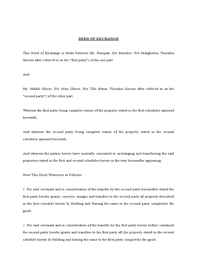 Exchange Deed | PDF | Covenant (Law) | Deed