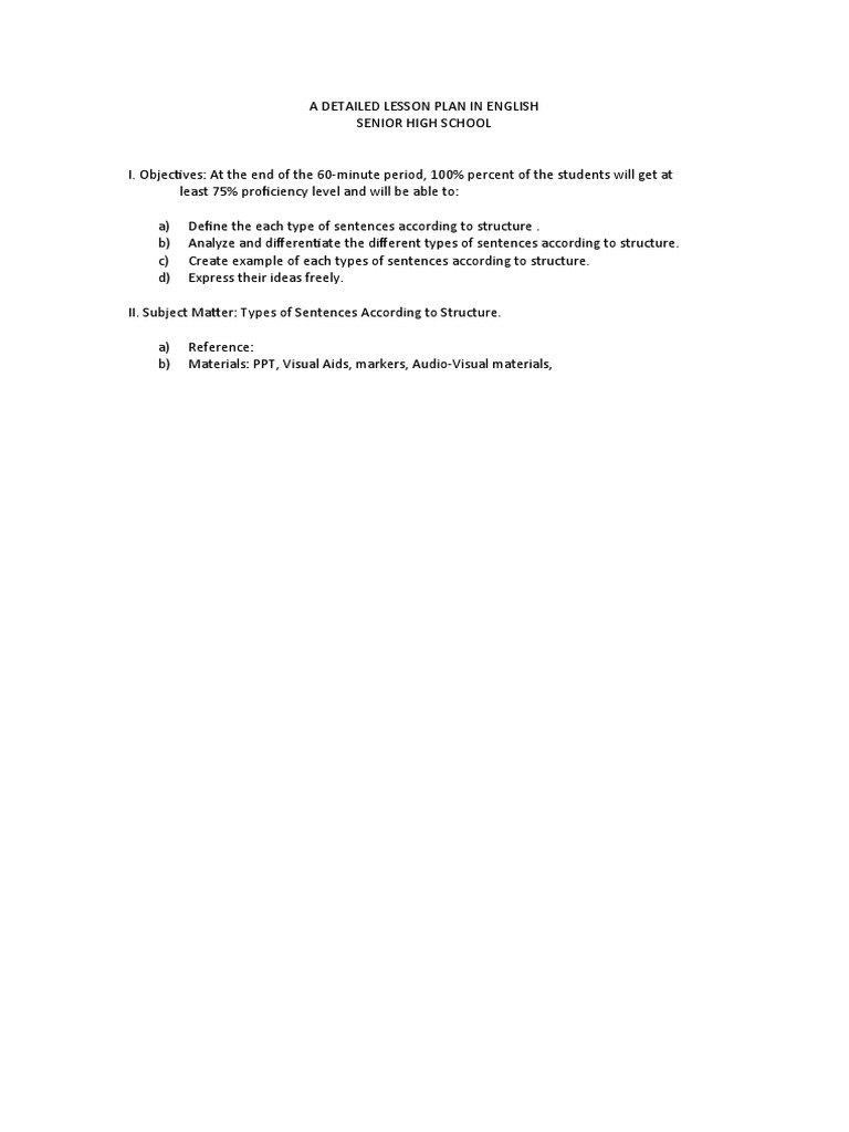 A Detailed Lesson Plan in English Senior High | PDF