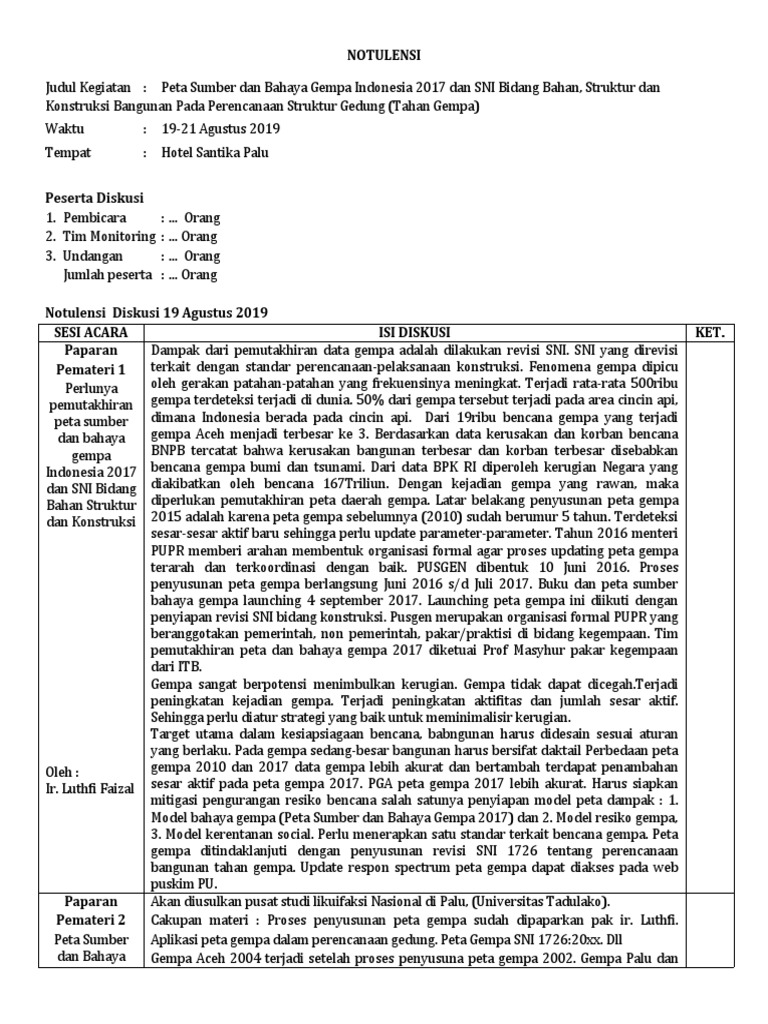 NOTULEN Workshop PuskimPUPR | PDF