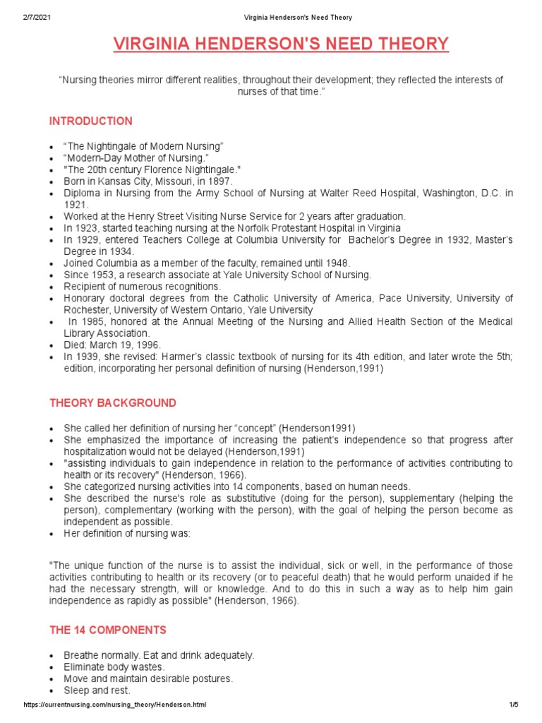 Virginia Henderson's 14 Components of Nursing | PDF | Nursing | Health Care