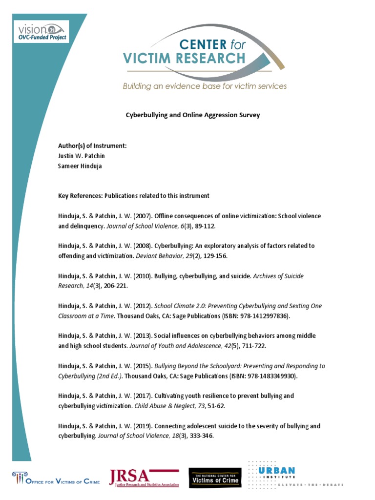 Cyberbullying Survey - Hinduja | PDF | Cyberbullying | Bullying