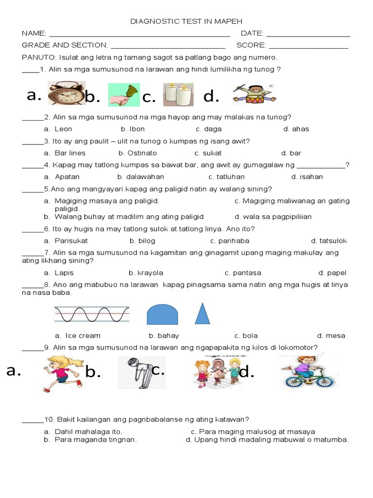 DIAGNOSTIC TEST in MAPEH | PDF