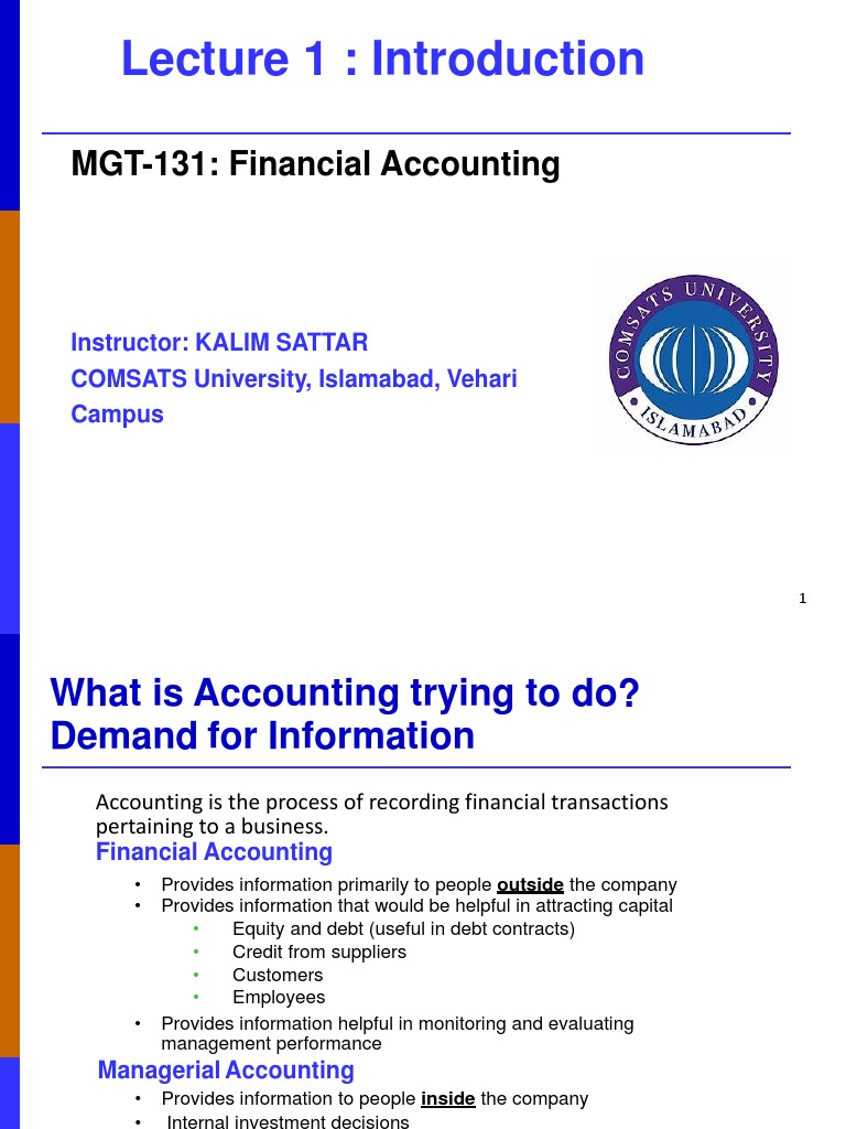 Lecture 1: Introduction: MGT-131: Financial Accounting | PDF | Retained ...