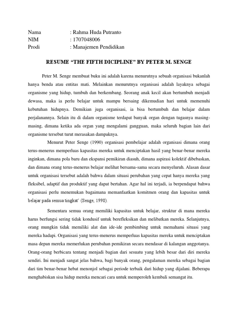 Resume Buku Fifth Dicipline Peter M. Senge | PDF