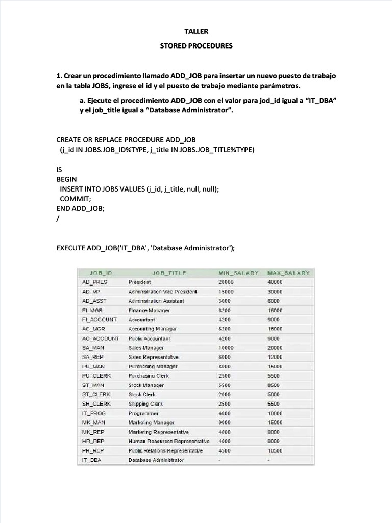 Pdf Taller Stored Procedures Oracle 11gdocx Dl Pdf Ciencias De La Computación Datos