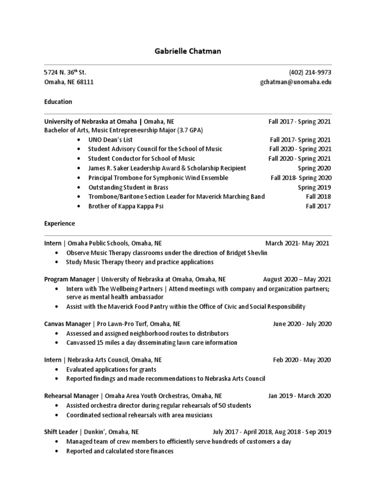 Gabrielle Chatman Resume | Download Free PDF | Orchestras ...
